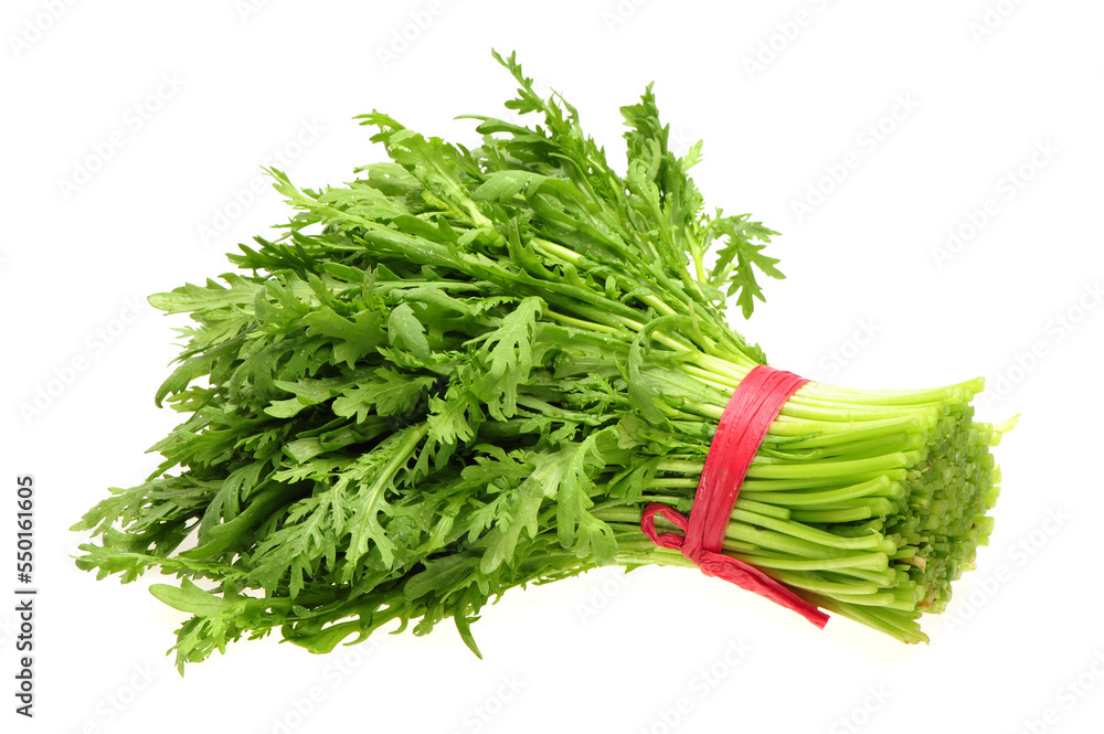 Shungiku, also known as tong hao, or edible chrysanthemum, Isolated on ...