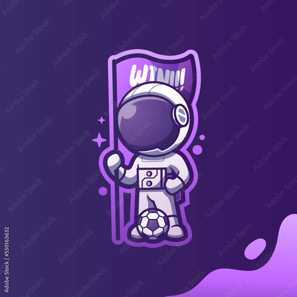 Cute Mascot Astronaut Playing Football Soccer Cartoon Vector Icon ...