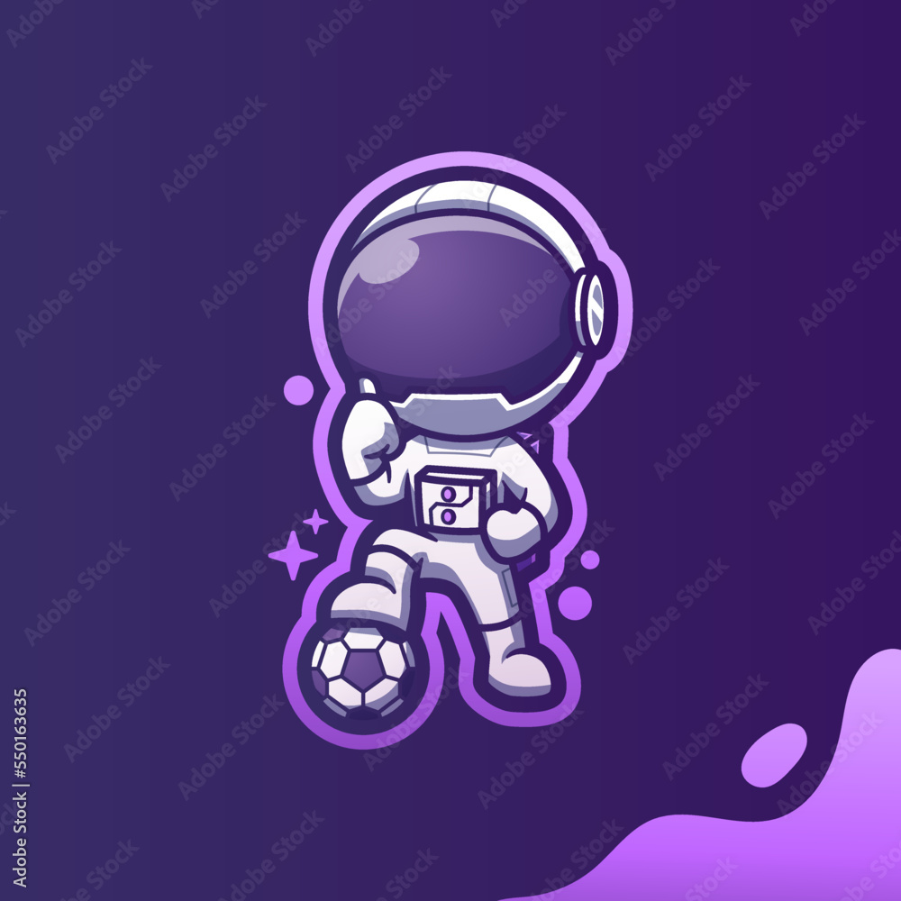 Cute Mascot Astronaut Playing Football Soccer Cartoon Vector Icon ...
