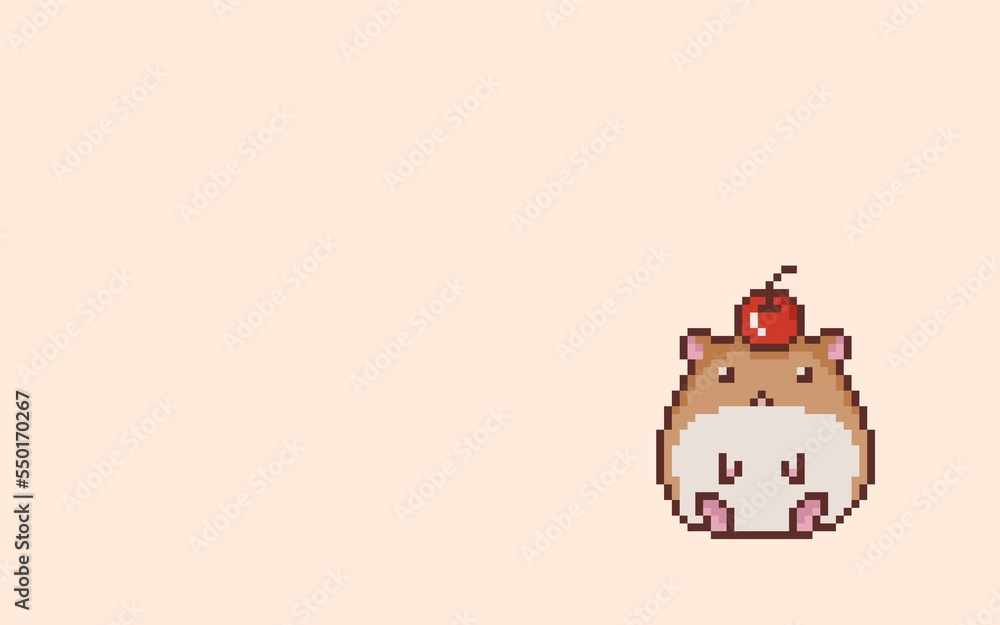 Pixel art of hamster cartoon with red apple in head with pastel soft ...