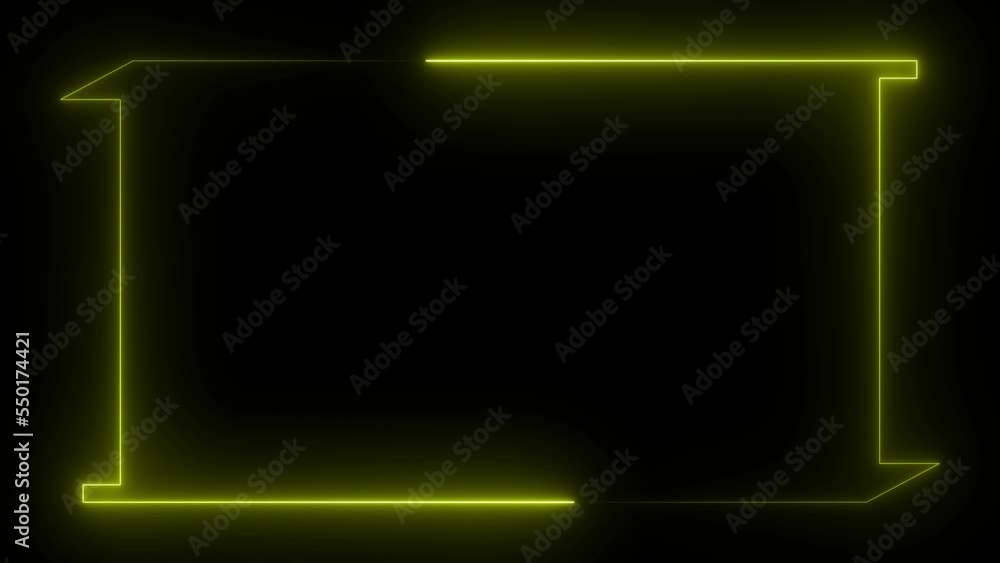 Yellow neon light frame border on black background with glowing lines ...