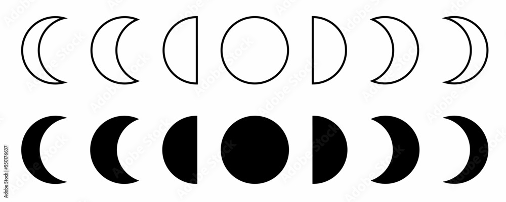 outline silhouette moon phase icon set isolated on white background ... outline silhouette moon phase icon set isolated on white background ...