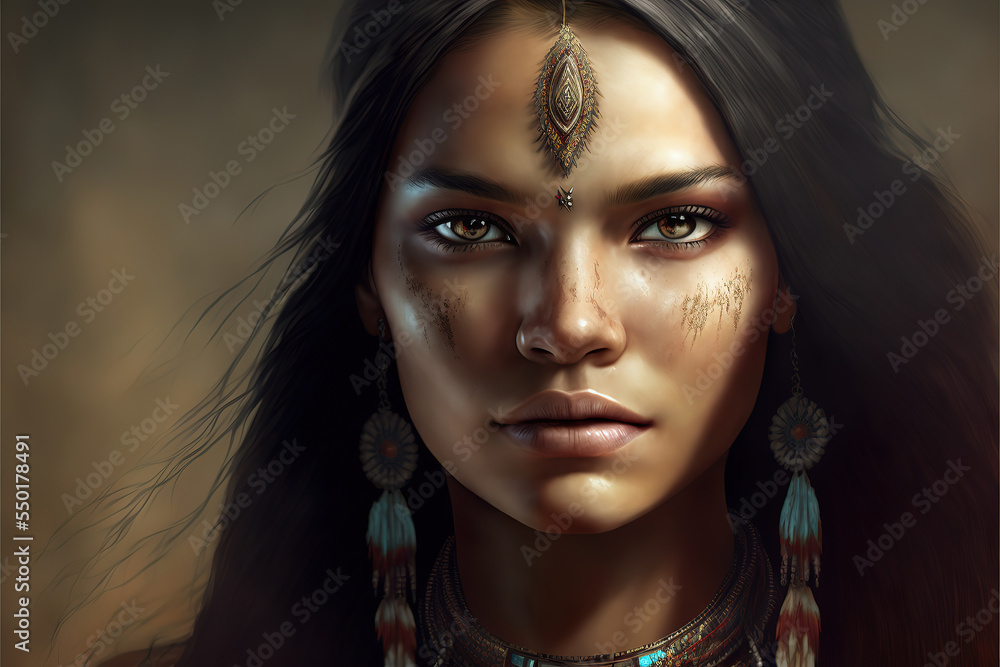 beautiful native american indian in the desert, headdress, generative ...