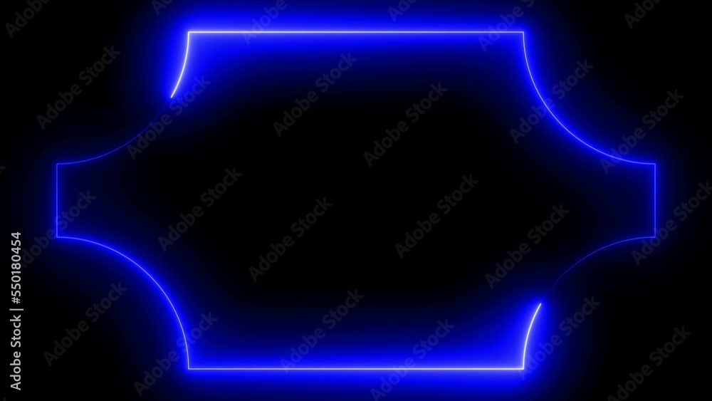 Blue neon light frame border on black background with glowing lines ...