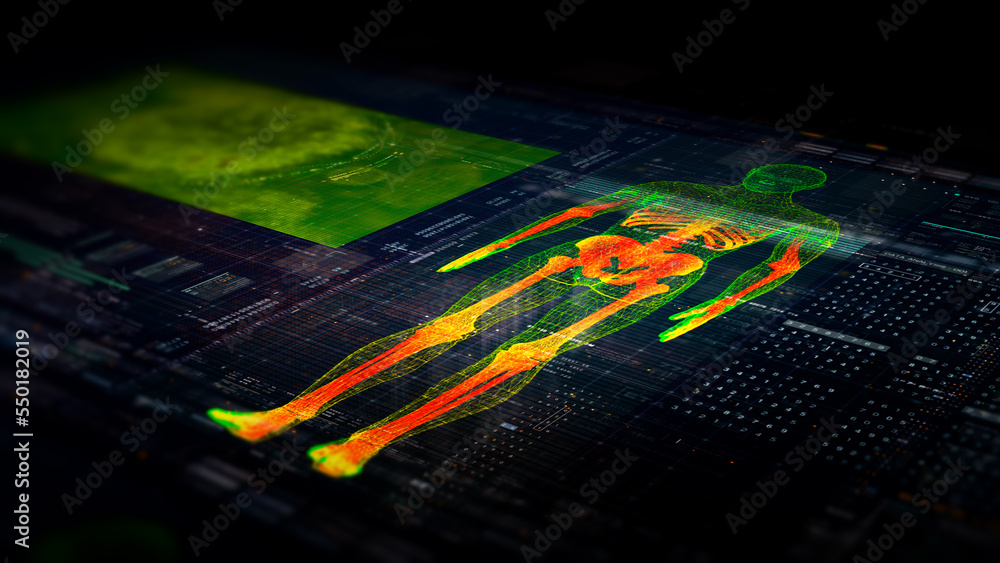 Futuristic biomedical concept of advance holographic scanning a patient ...