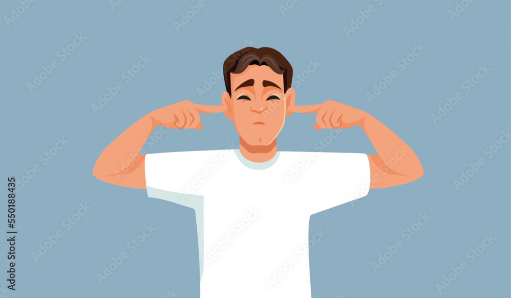 Stressed Man Covering his Ears Vector Cartoon Illustration. Unhappy guy ...