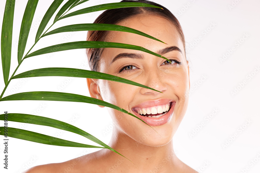 Leaf, woman and beauty, natural skincare and cosmetics from plants for ...