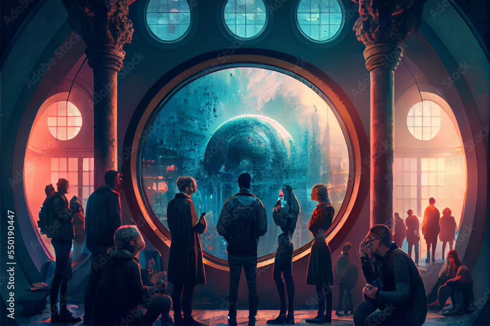 People meeting inside the Metaverse Stock Illustration | Adobe Stock