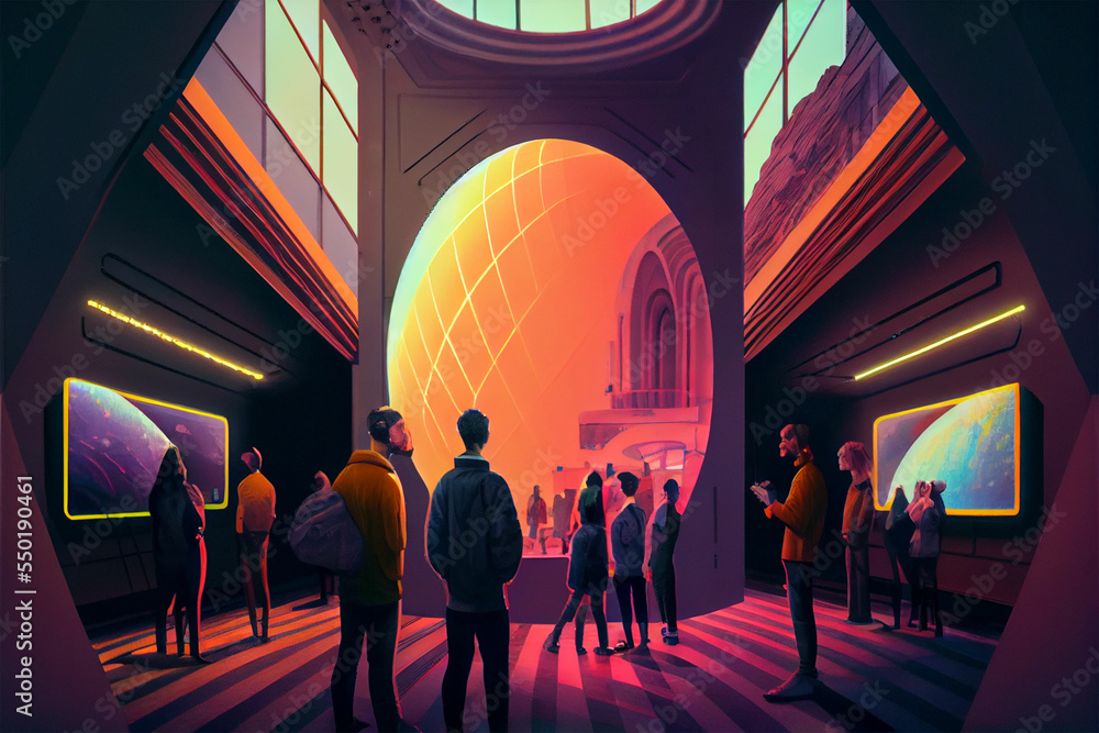 People meeting inside the Metaverse Stock Illustration | Adobe Stock
