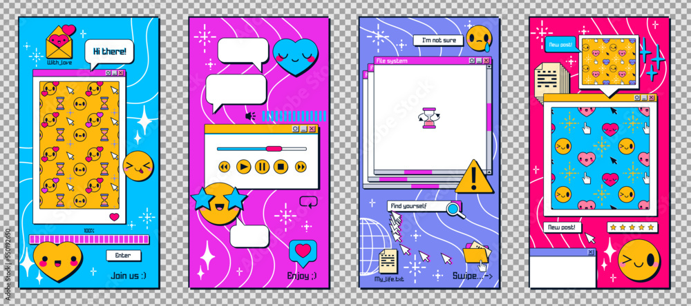 Y2k windows for mobile phone, stories. Social media retro onboard ...
