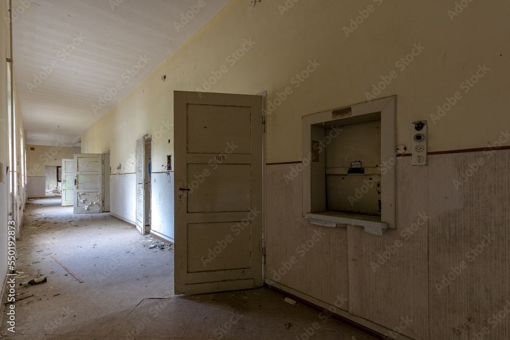 Creepy hallway in an old abandoned psychiatric hospital. Stock Photo ...