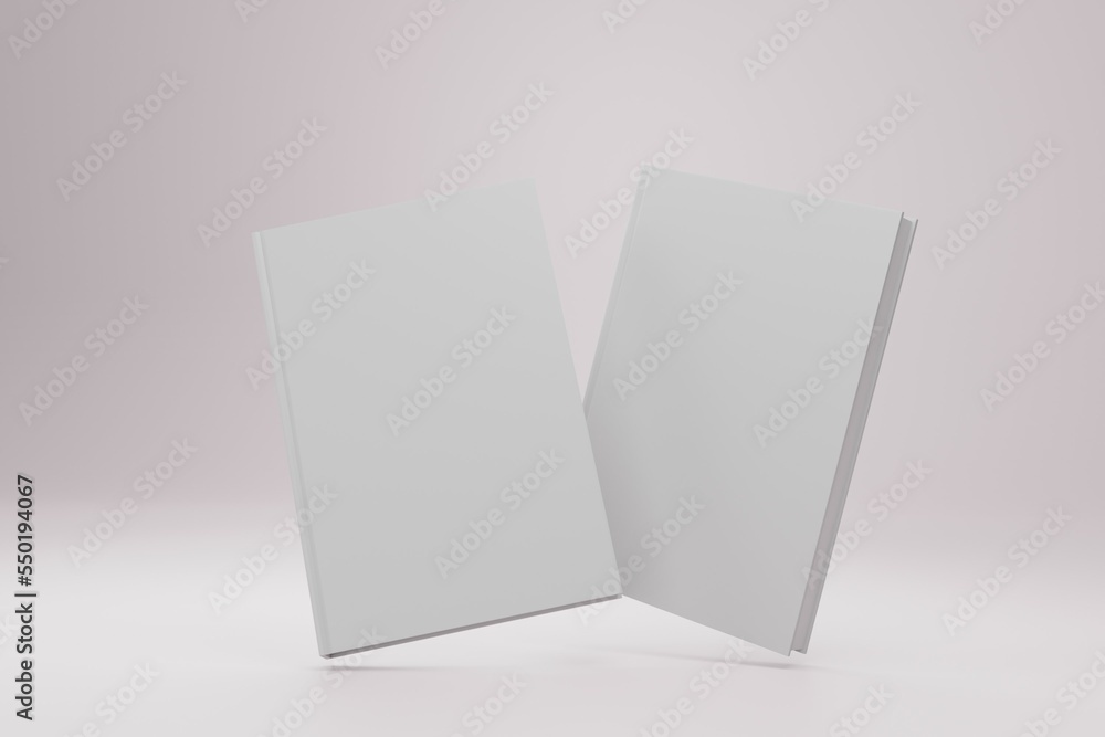 Hardcover book template, two blank books standing floating on white ...
