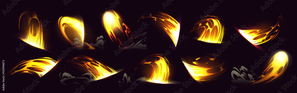 Set of sword attack, slash and cut effect isolated on black background ...