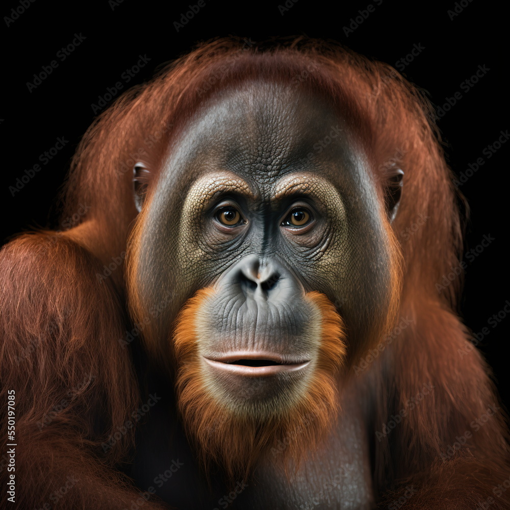 Orangutan Face Close Up Portrait - AI illustration 02 Stock ...
