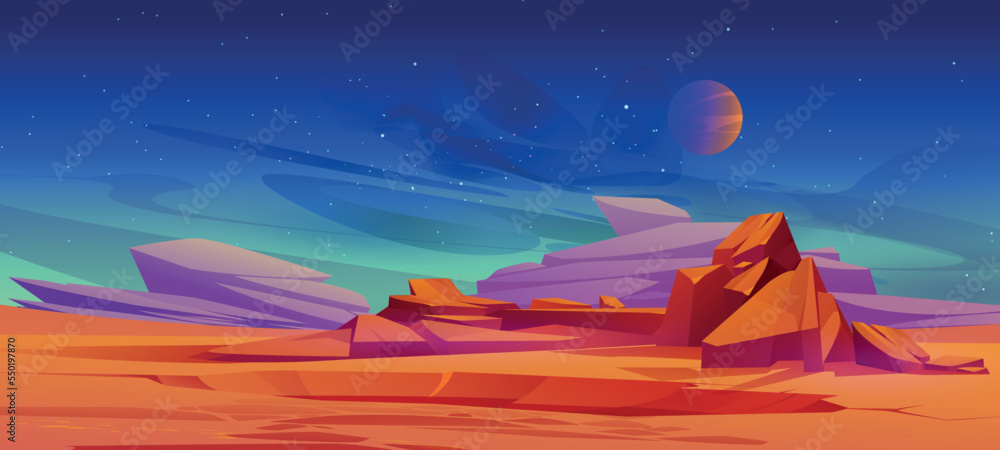 Mars surface, alien planet landscape, cartoon background with red ...