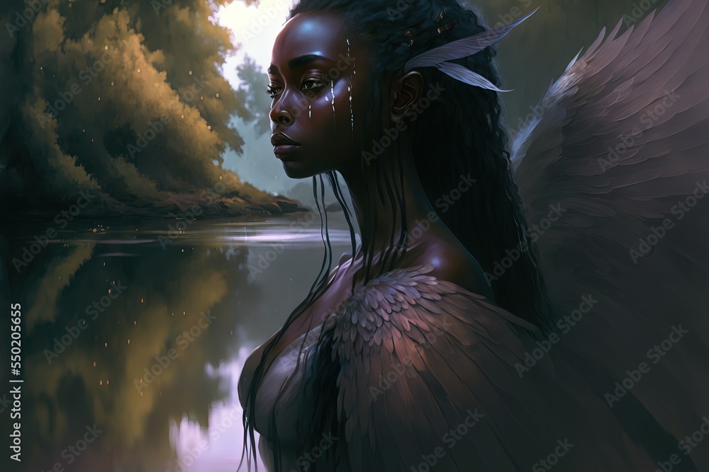 Beautiful Black angel. Fantasy. concept art. Stock Illustration | Adobe ...