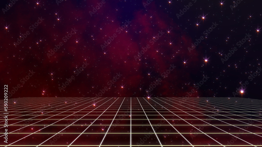 Retro style 80s video game background. Futuristic Grid landscape of the ...