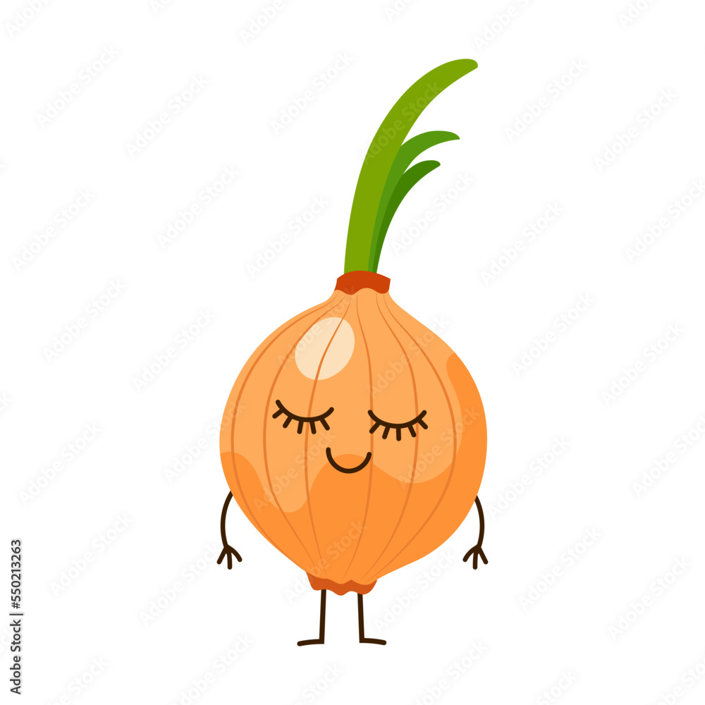 Onion vegetable character with kawaii faces cartoon illustration ...