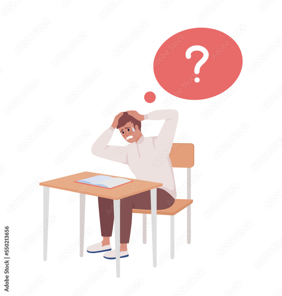 Stressed student semi flat color vector character. Editable figure ...