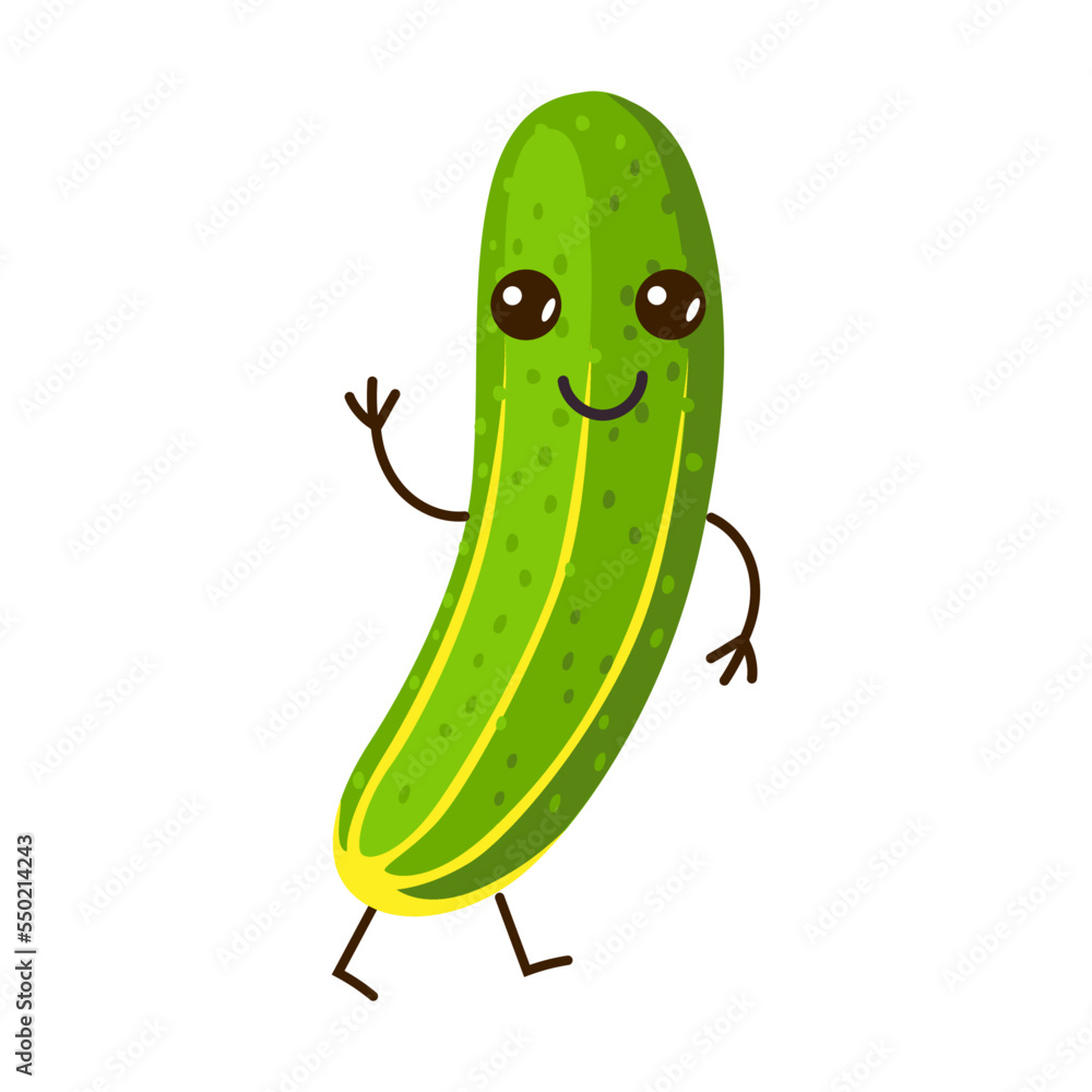 Juicy cucumber, vegetable character with kawaii faces cartoon ...