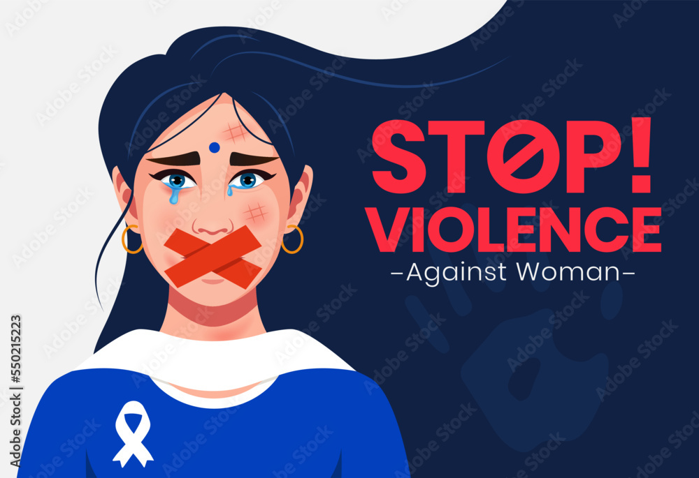Stop violence landing vector concept. Indian woman crying, female ...