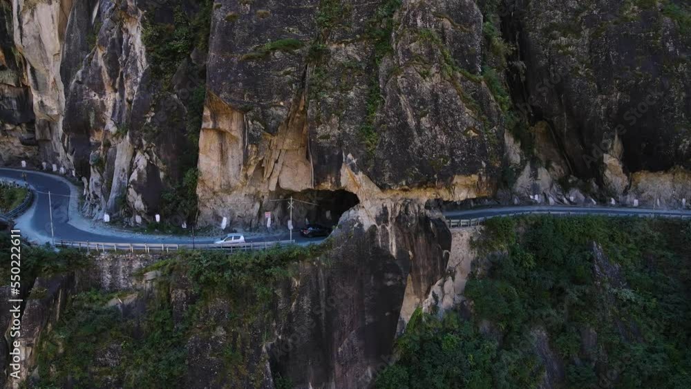 Aerial view of tranda dhank most dangerous road in India, located in ...
