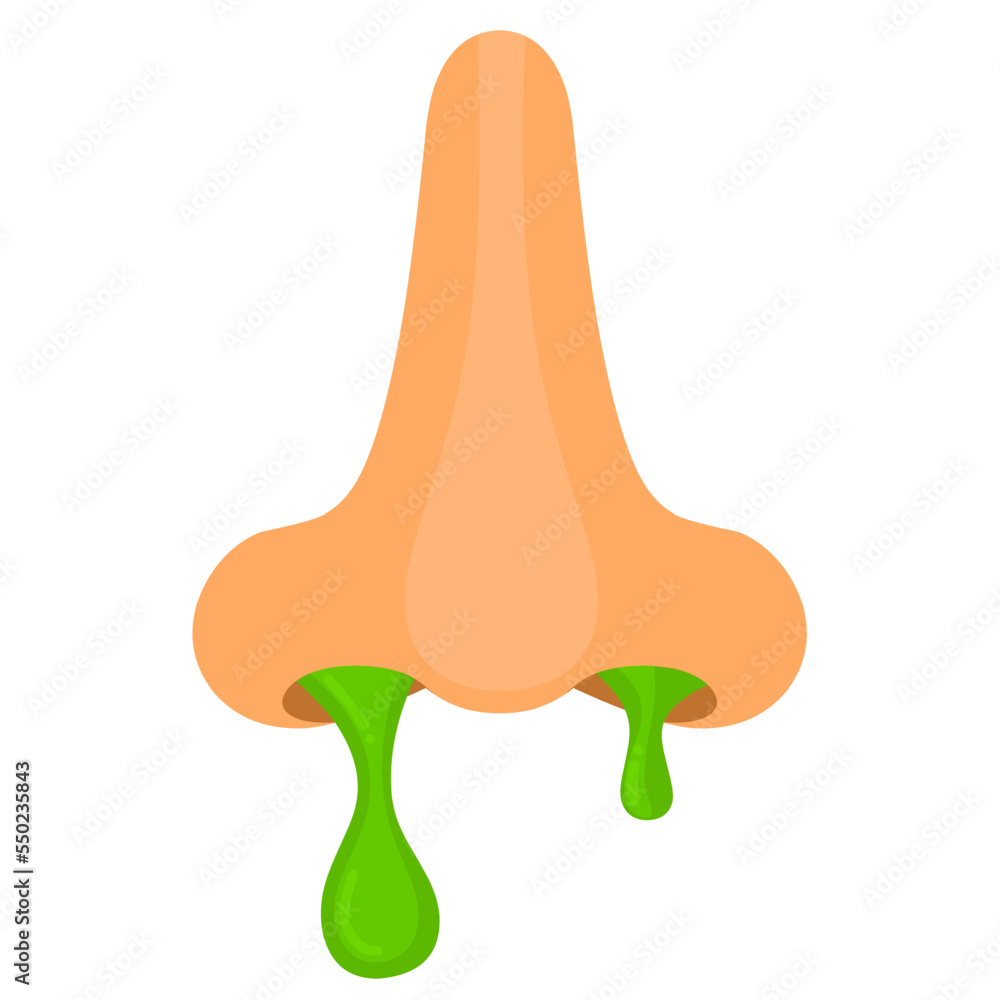 Vector illustration of a nose with flowing green snot on a white ...