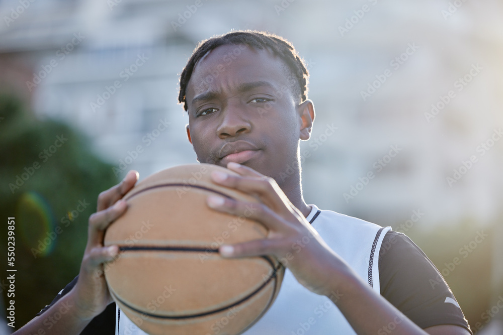 Basketball, cool and a tough player training for a game on a basketball ...