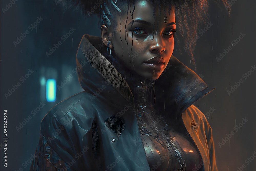 Cyberpunk black woman created with AI Stock Illustration | Adobe Stock