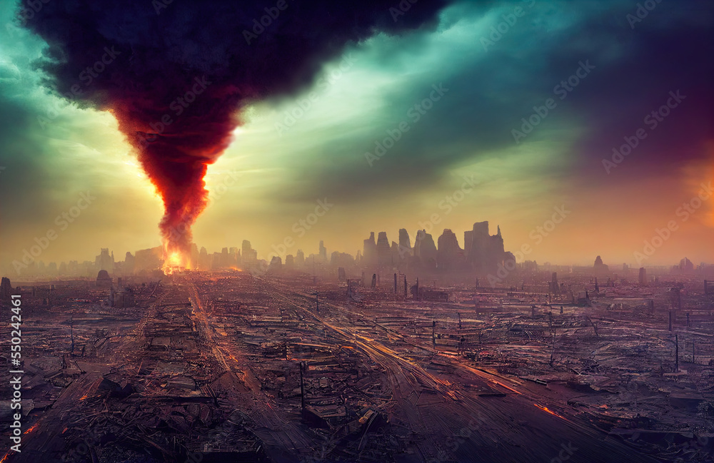 A megalopolis destroyed by a nuclear strike. Consequences of the global ...