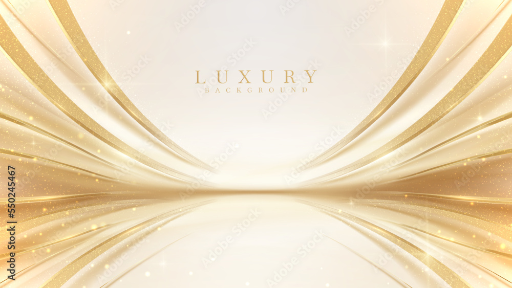 Luxury cream color background with golden line elements and curve light ...