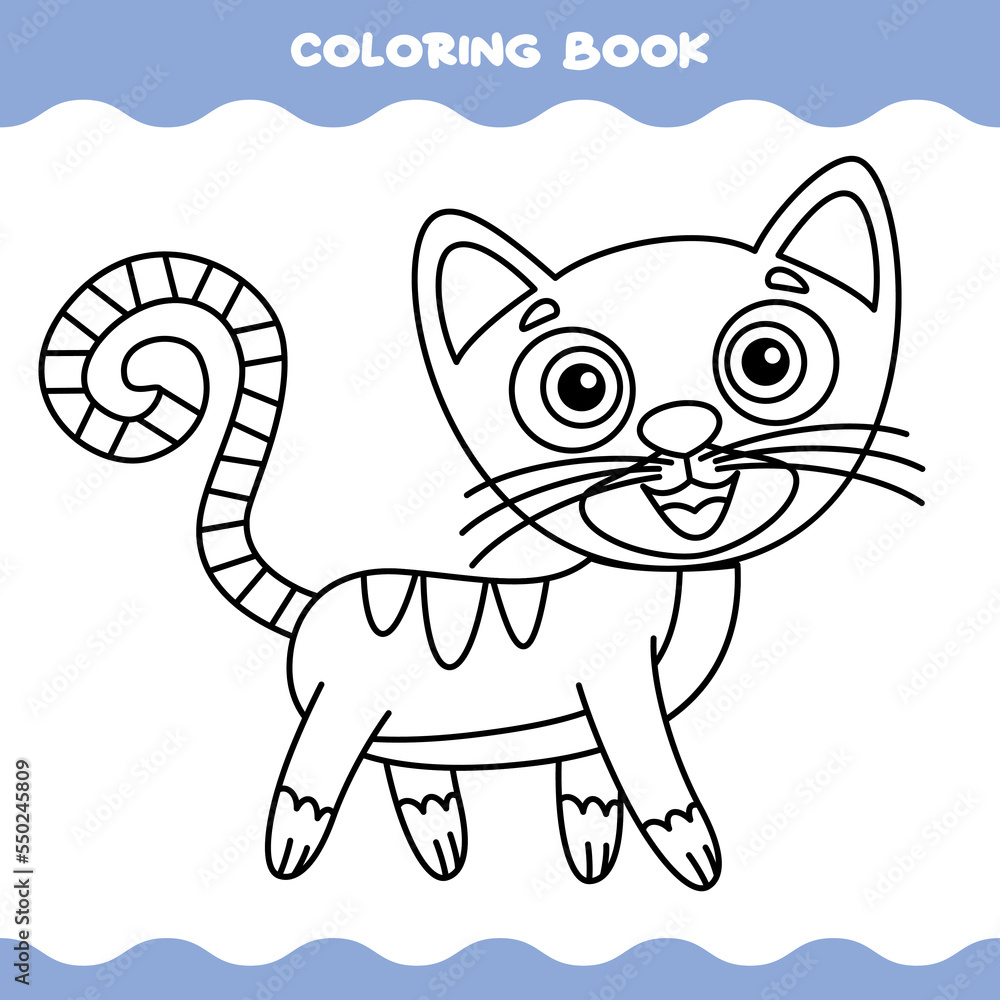 Coloring Page With Cartoon Cat Stock Vector | Adobe Stock