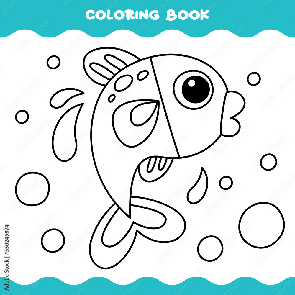 Coloring Page With Cartoon Fish Stock Vector | Adobe Stock