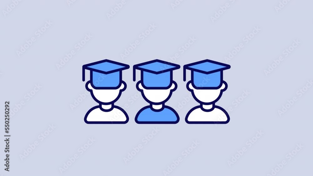 Animated students color icon. Group of scholars with mortarboards ...