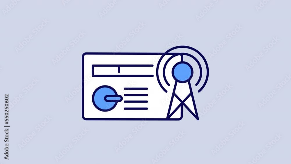 Animated radio color icon. Communication technology. Transmitting information. Seamless loop HD ...