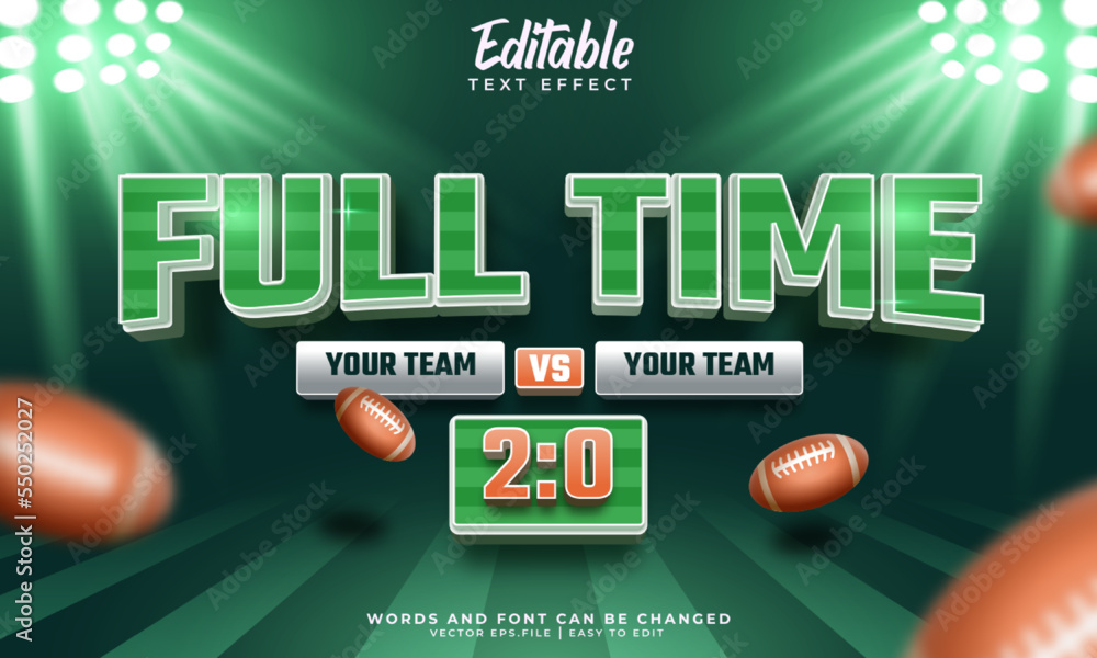 American football 3d editable text style effect Stock Vector | Adobe Stock