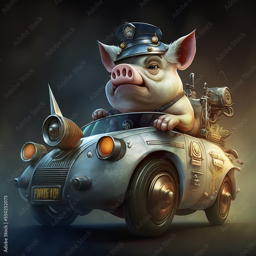 Pig Police officer cartoon scene Stock Illustration | Adobe Stock