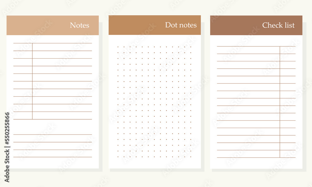 Paper note template. Check list, Dot notes. Stationary set. A ...