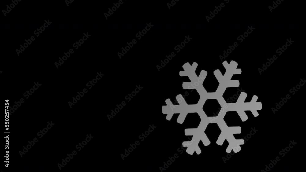 3D animation white snowflake rotating seamless looping on transparent ...
