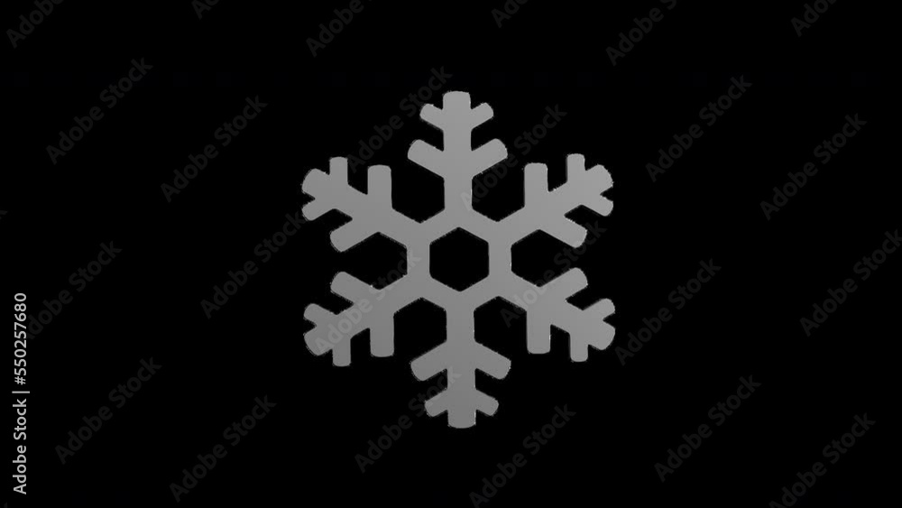 3D animation white snowflake rotating seamless looping on transparent ...