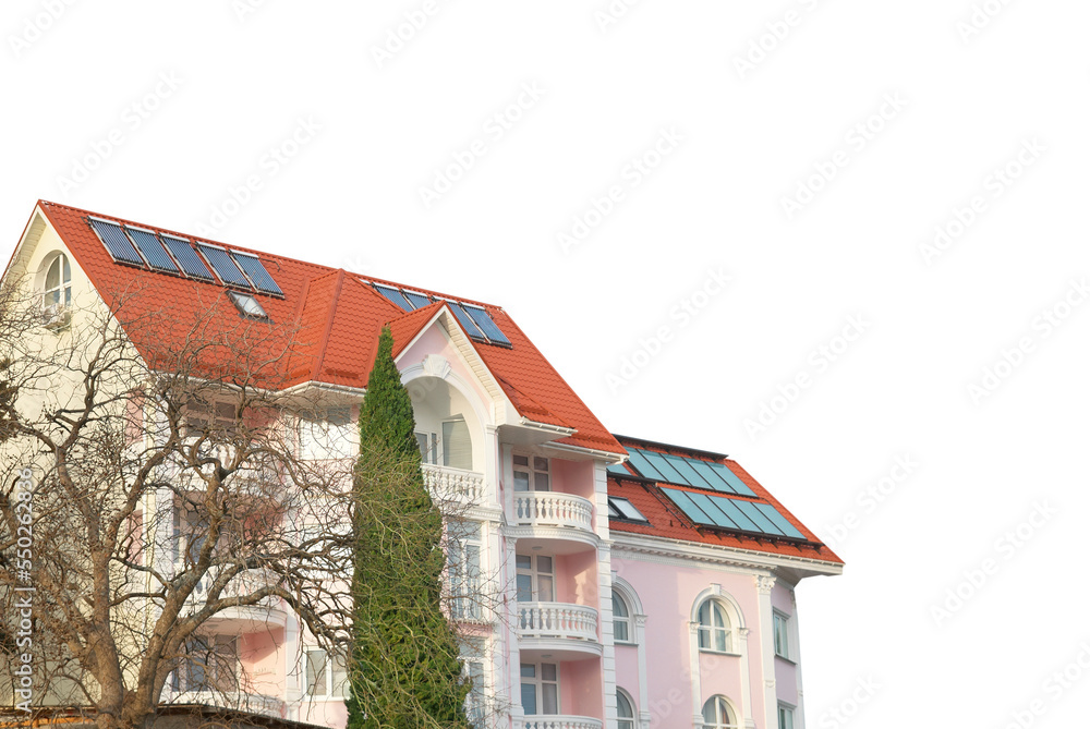 House with solar cells panels on roof in PNG isolated on transparent ...