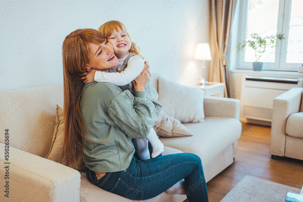 Foto de Loving single mother hugs cute daughter feel tenderness ...