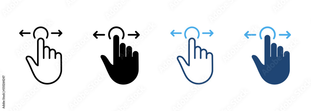 Swipe Gesture Line and Silhouette Color Icon Set. Hand Cursor of ...
