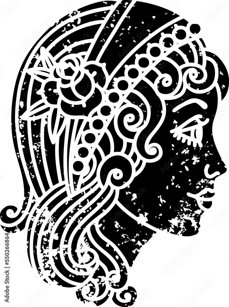 Poster tattoo in black outline style of a gypsy head – Wall Art | UkPosters