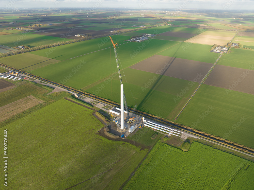 Building process of wind turbine windmill construction with cranes ...
