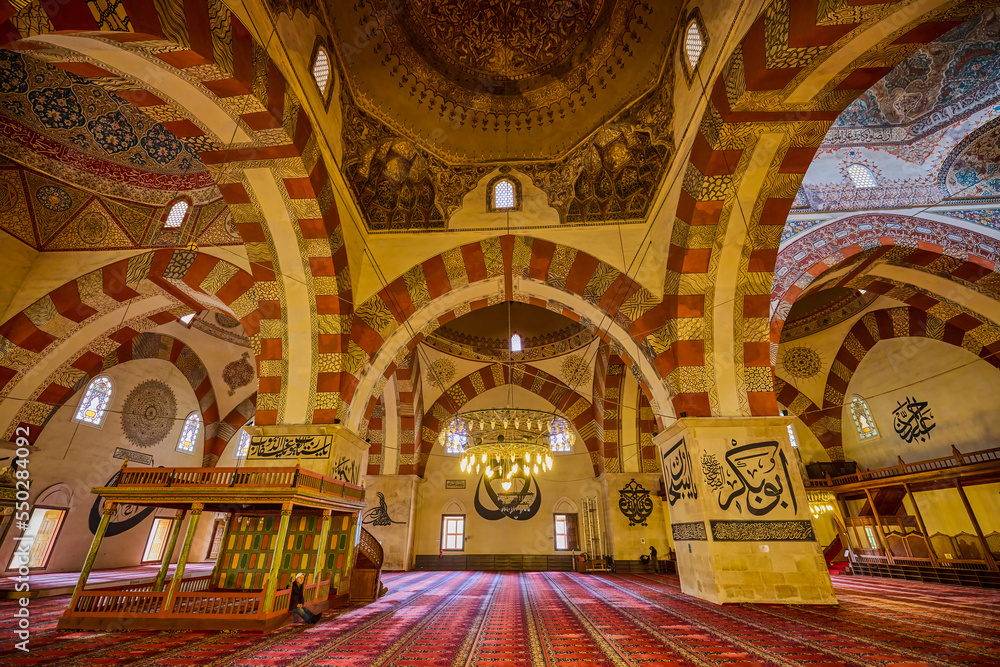 Edirne, Turkey November 23, 2022. interior with The Old Mosque (Eski ...