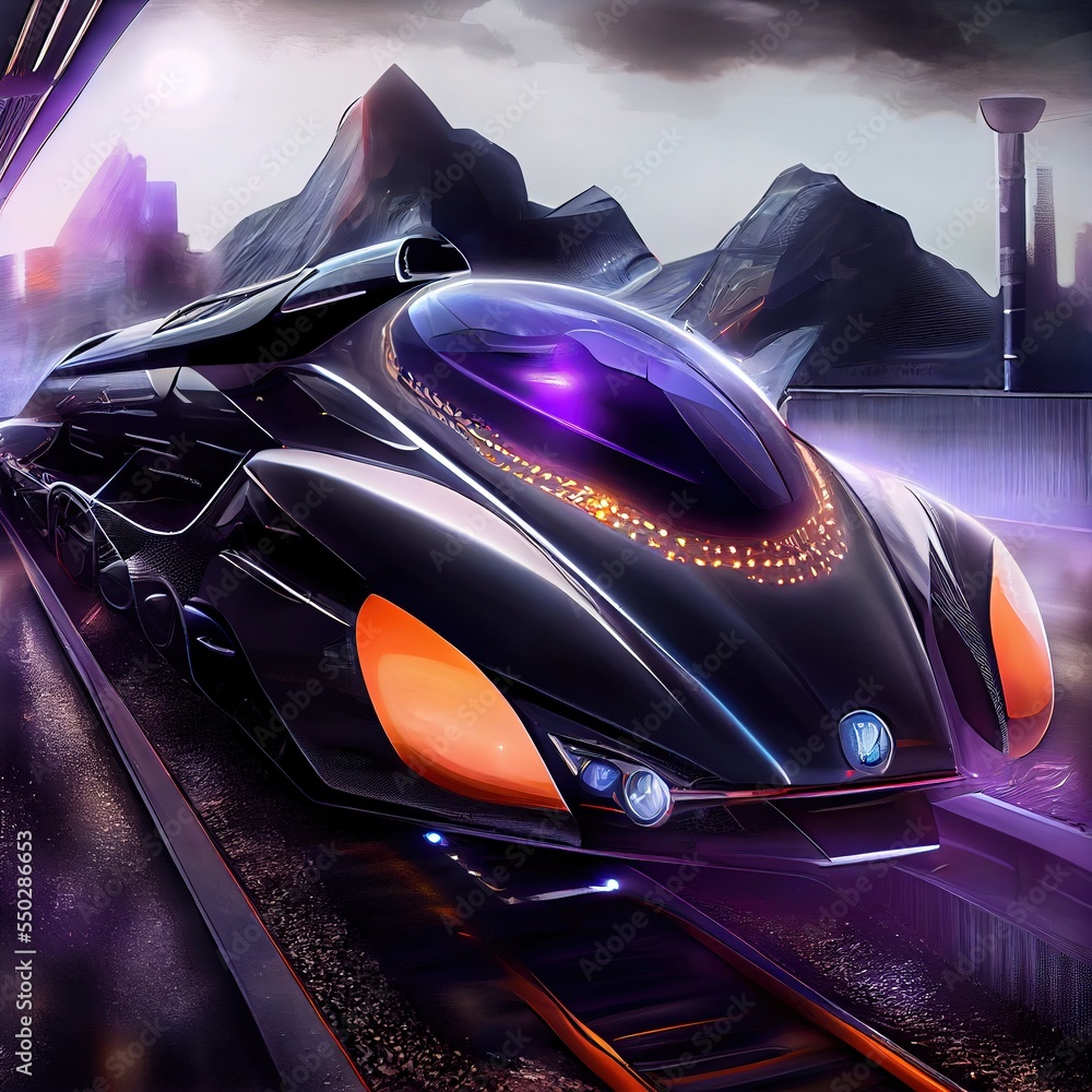 A futuristic train module with an unusual design. The train of the ...