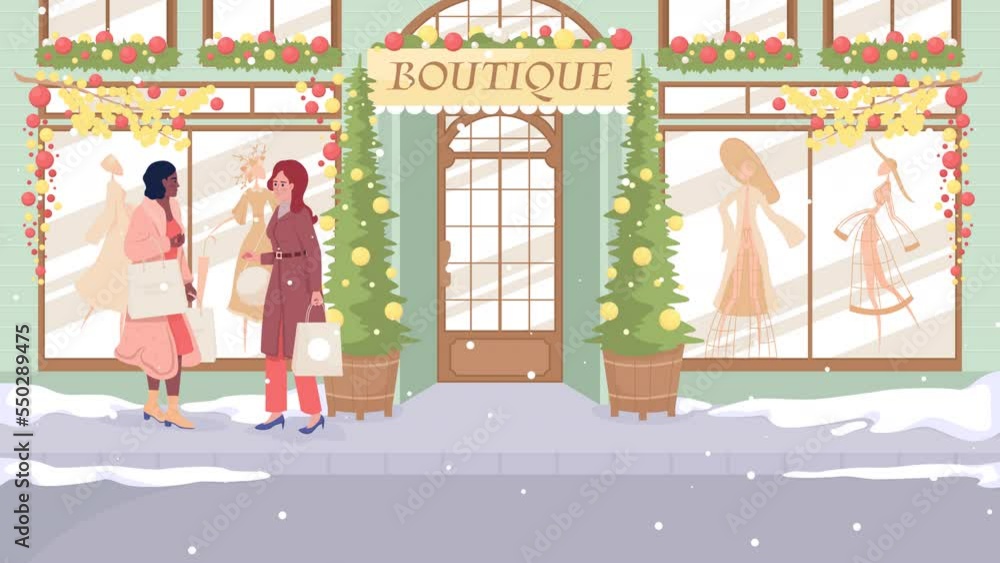 Animated xmas shopping illustration. Christmastime. Looped flat color ...