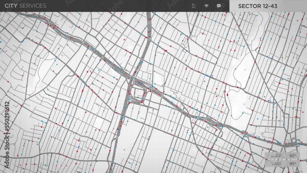 City Services Public Transport Marked With Dots On Innovative Smart Map ...