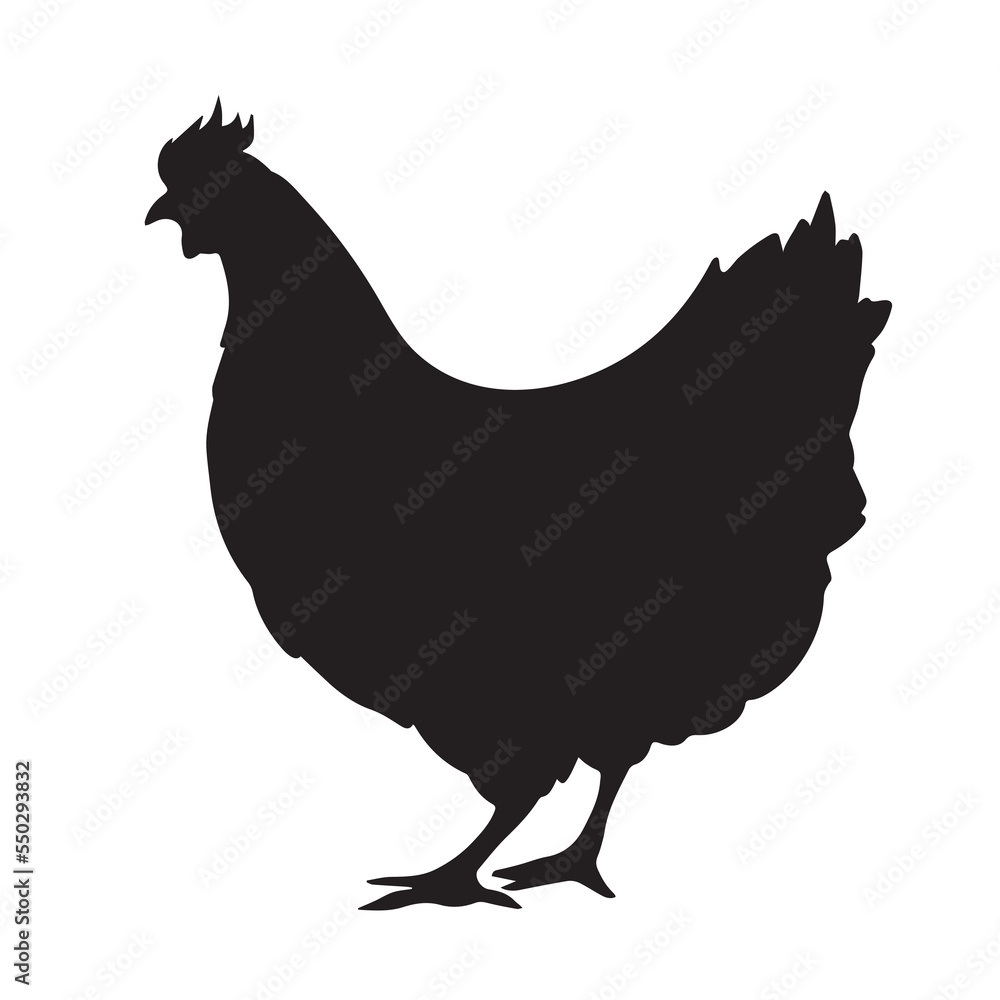 Chicken from side view vector icon silhouette. Farm bird animal with ...